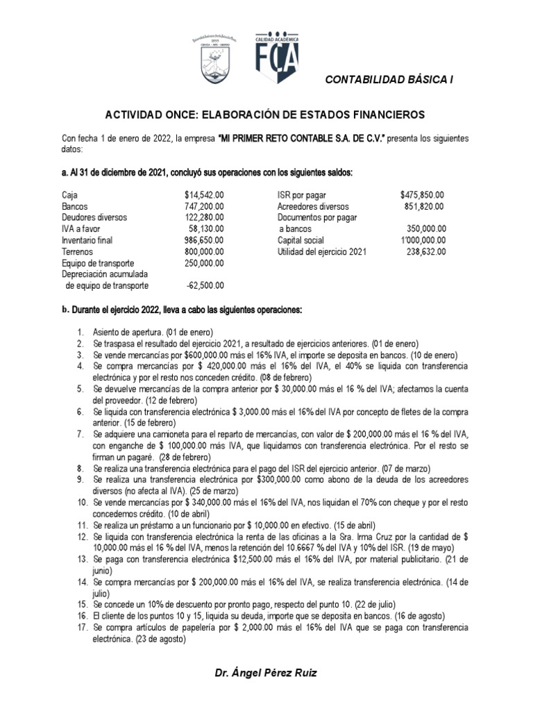 Estados Financieros 2022: Ejercicio Práctico | PDF | Contabilidad | Bancos