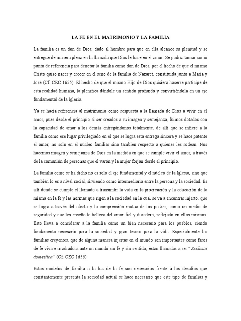 LA FE EN EL MATRIMONIO Y LA FAMILIA | PDF | Amor | Fe