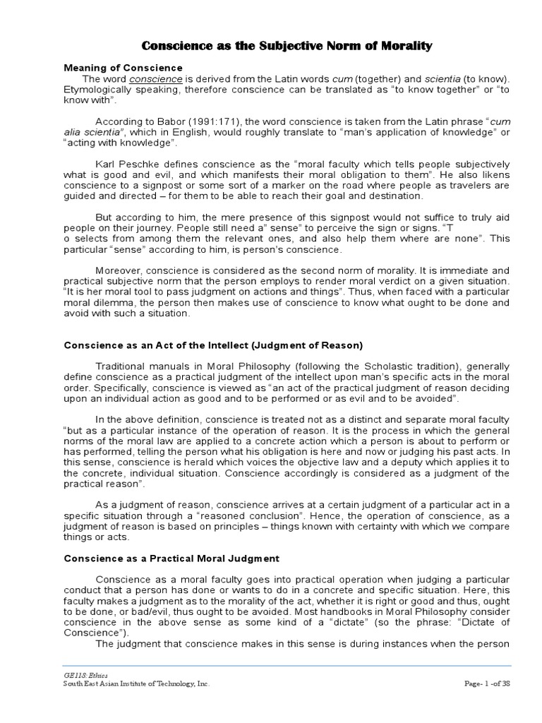 Ethics & Conscience Explained | PDF | Conscience | Reason