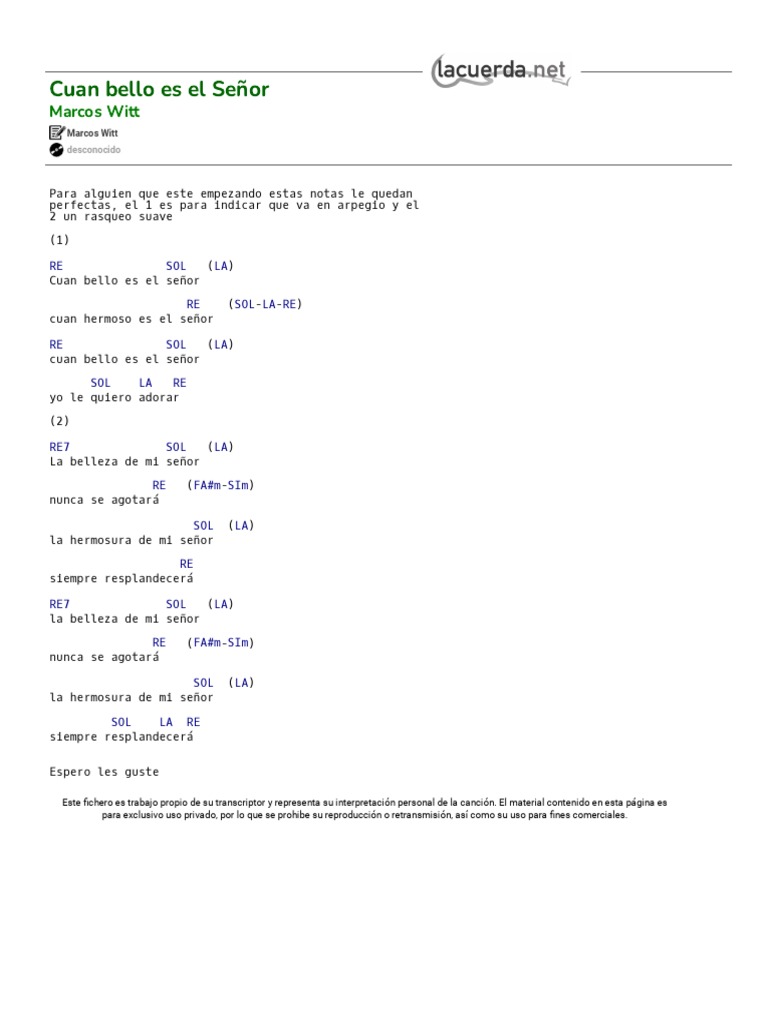 CUAN BELLO ES EL SEÑOR 2, Marcos Witt - Acordes | PDF