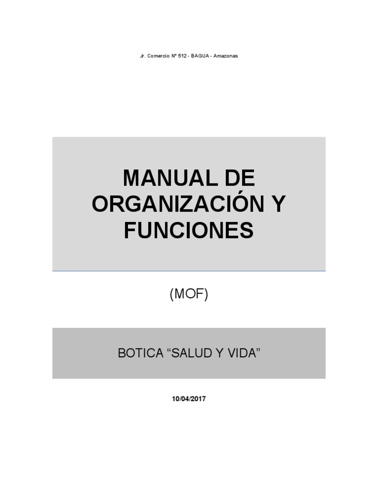 Manual de Organización y Funciones Botica Salud y Vida | PDF | Farmacia | Farmacéutico