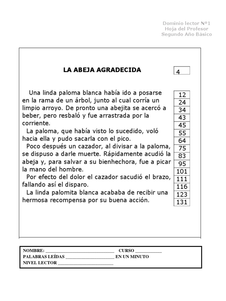 Fichas de Velocidad Lectora 2° Básico | PDF