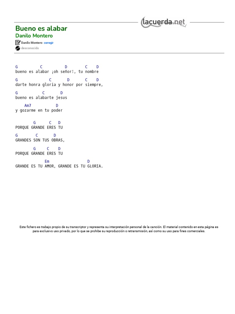BUENO ES ALABAR, Danilo Montero - Acordes | PDF