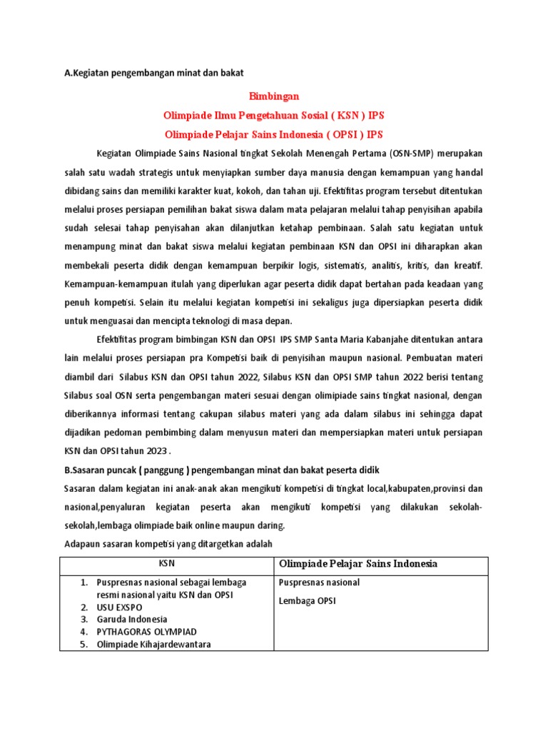 Proposal Pengembangan Minat Dan Bakat Olimpiade Ips Finis | PDF | Seni
