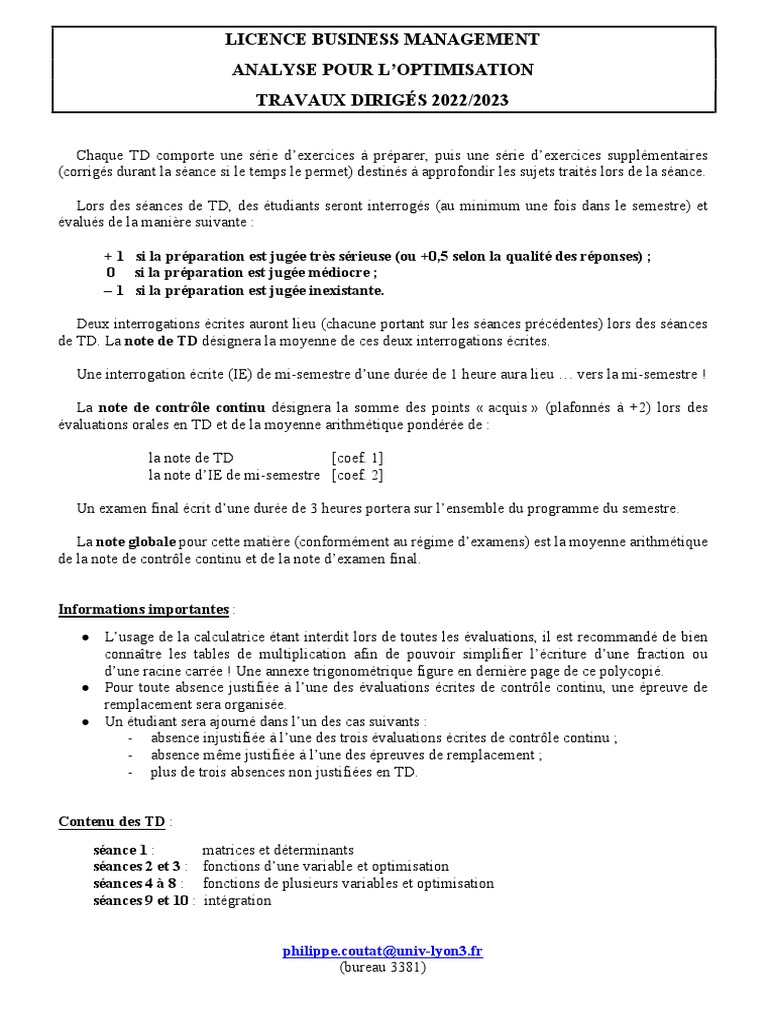 Poly TD Maths | PDF | Mathématiques | Analyse mathématique