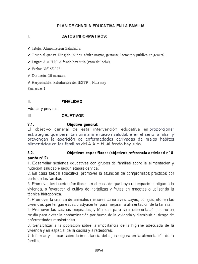 Plan de Charla Esquema | PDF
