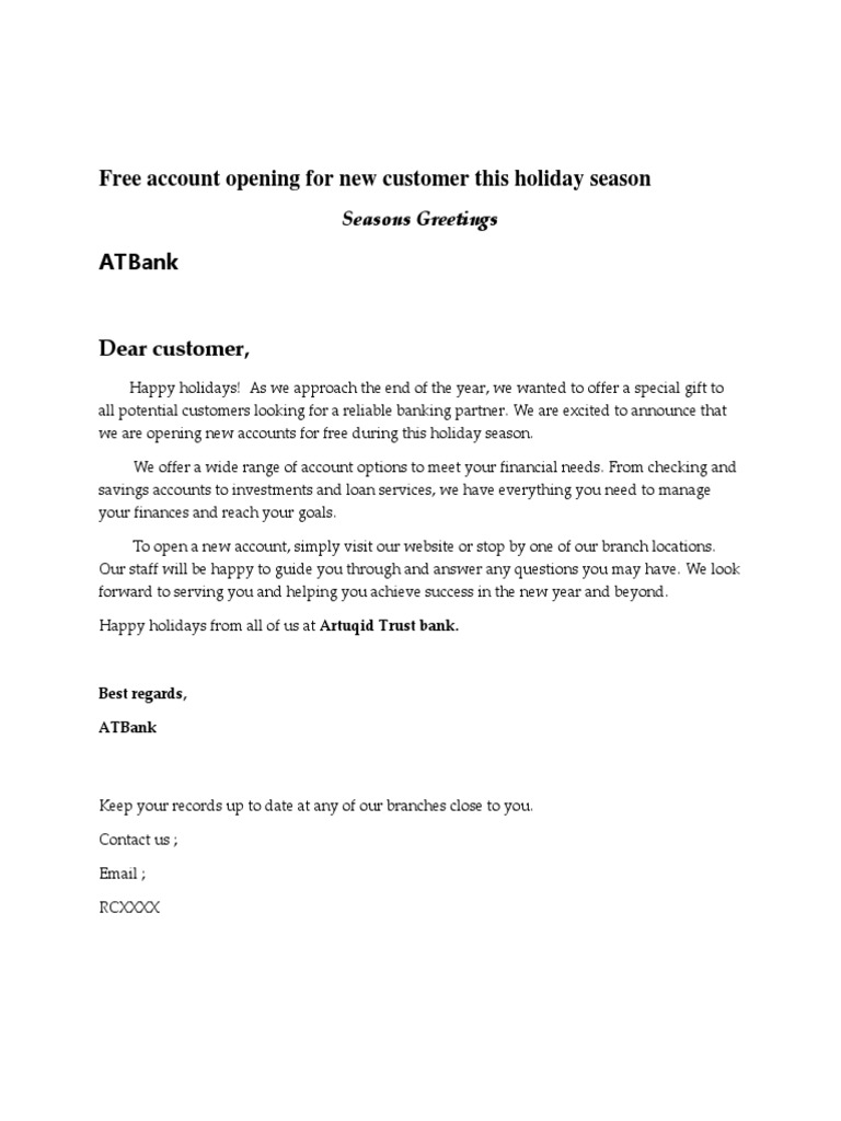 Free Account Opening For New Customer This Holiday Season | PDF