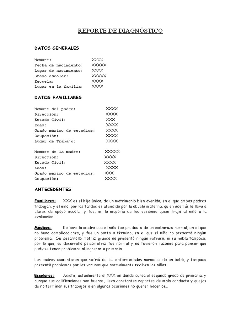 Formato de Reporte de Diagnóstico | PDF