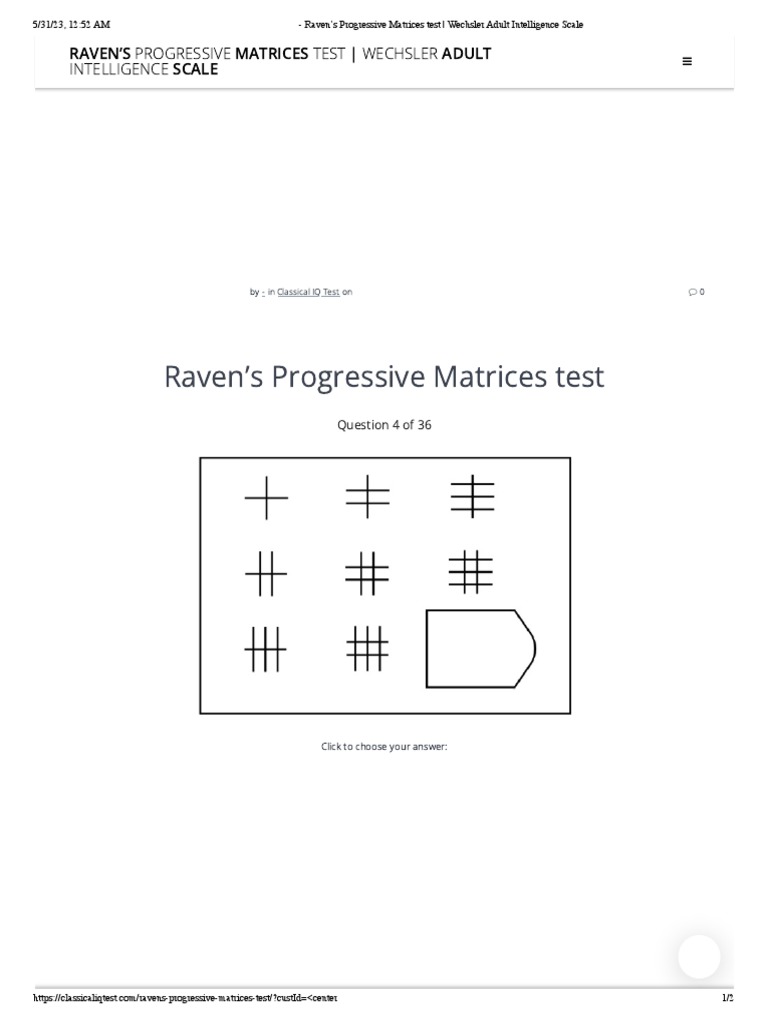 Raven'S Progressive Matrices Test - Wechsler Adult Intelligence Scale | PDF