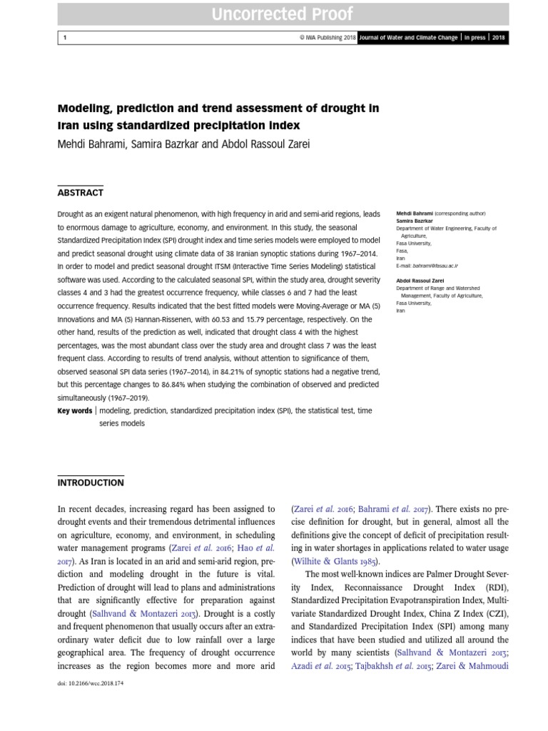 Bahrami Modeling Prediction and Trend Assessment of Drought in Iran Using Standardized ...