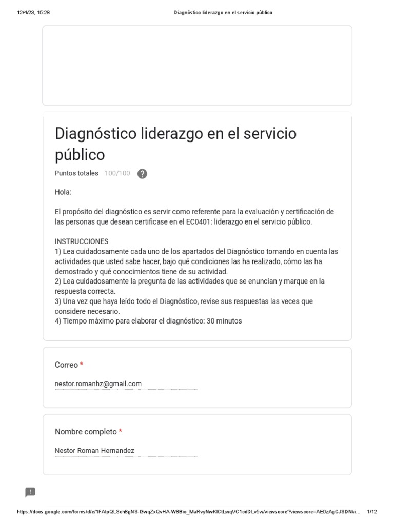 Diagnóstico Liderazgo en El Servicio Público | PDF