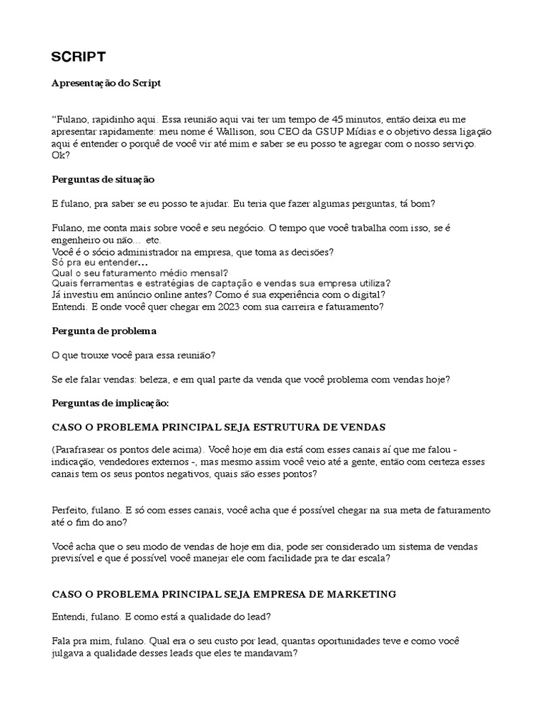 Script de Vendas | PDF