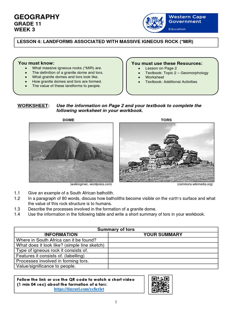 Formation of Tors in Geography Grade 11 | PDF | Rock (Geology) | Granite