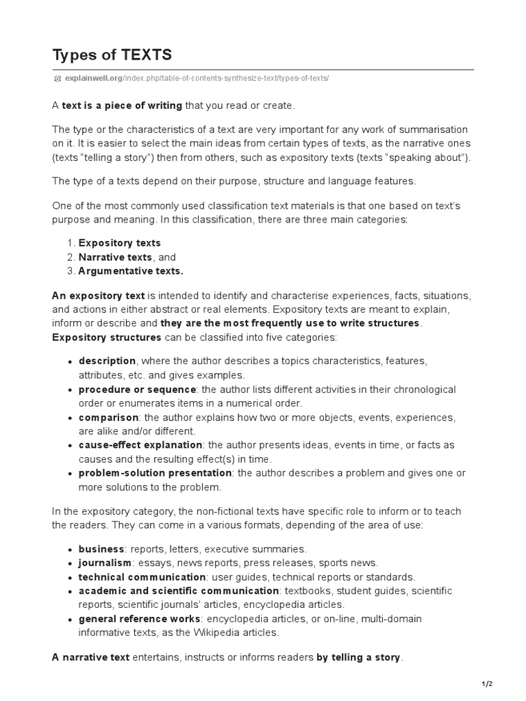 Types of TEXTS | Download Free PDF | Cognitive Science | Human ...