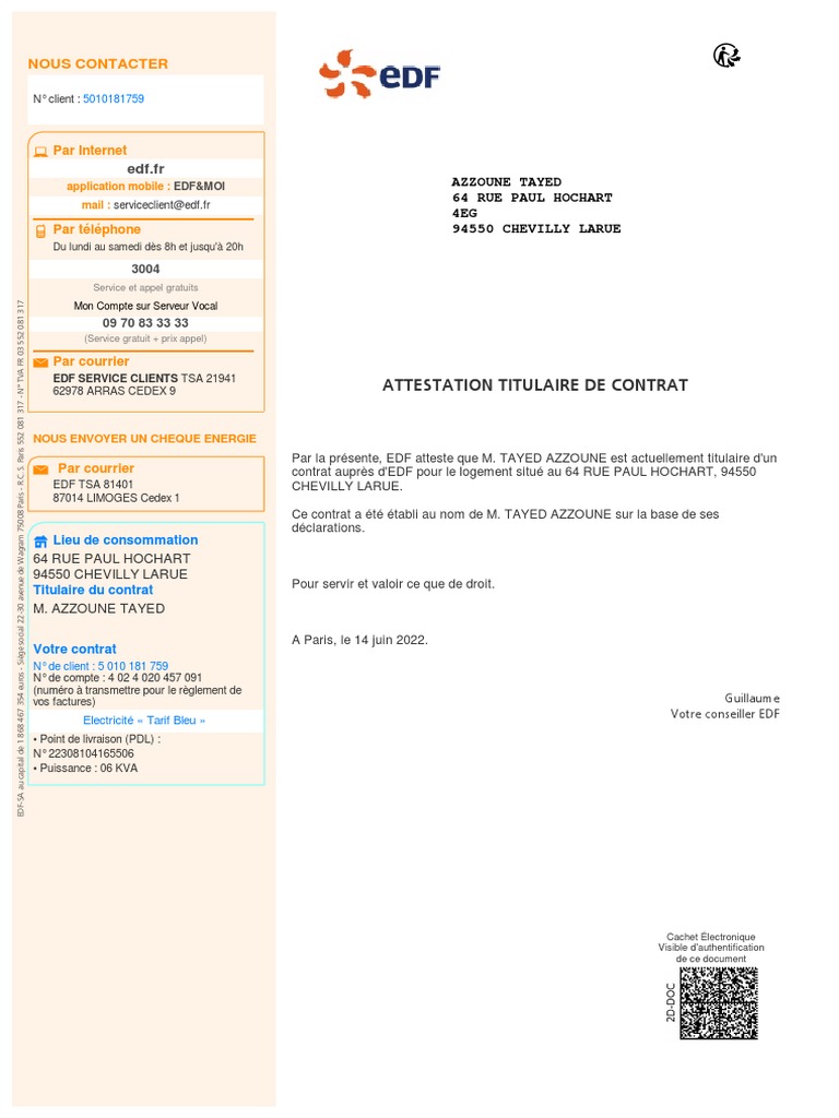 Attestation Titulaire de Contrat | PDF | Télécommunications | Informatique