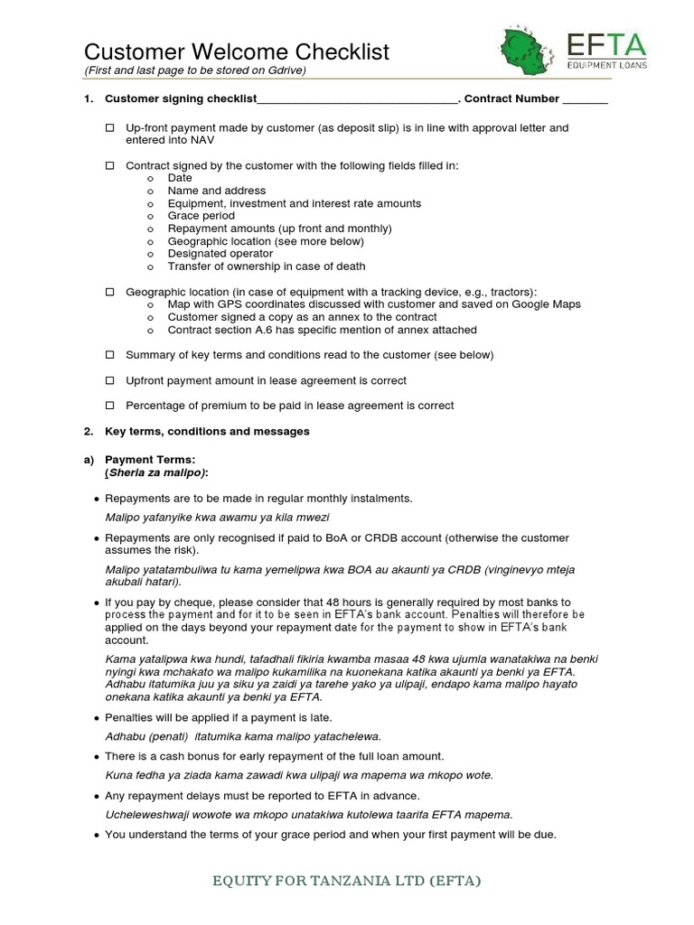 Customer Welcome Checklist | PDF | Banks | Personal Finance