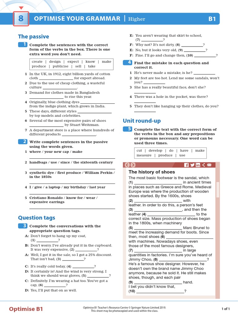 OPT B1 U08 Grammar Higher | PDF | Shoe | Softlines (Retail)