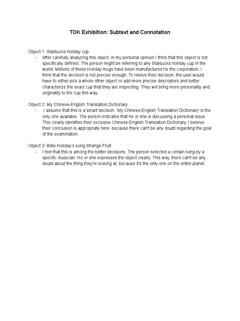 TOK Exhibition Subtext and Connotation | PDF