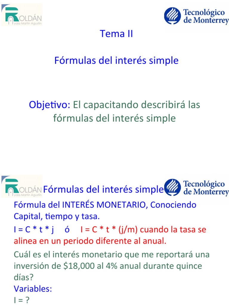 Fórmulas Interés Simple | PDF | Dinero | Economias