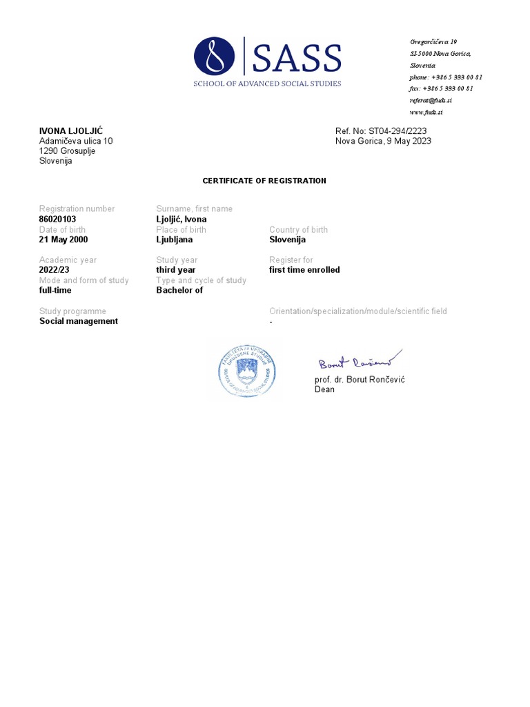 Potrdilo o Vpisu Ang 2 | PDF