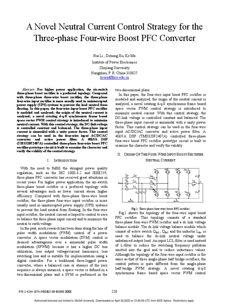A Novel Neutral Current Control Strategy For The Three-Phase Four-Wire ...
