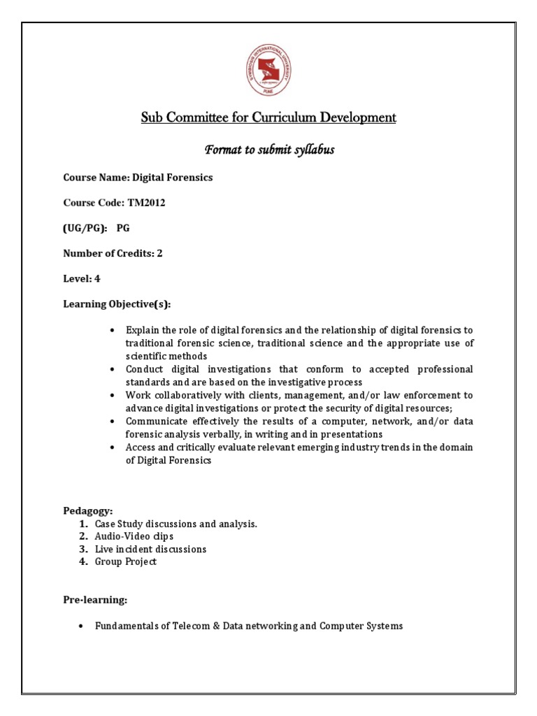Digital Forensics Course Syllabus TM2012 | PDF