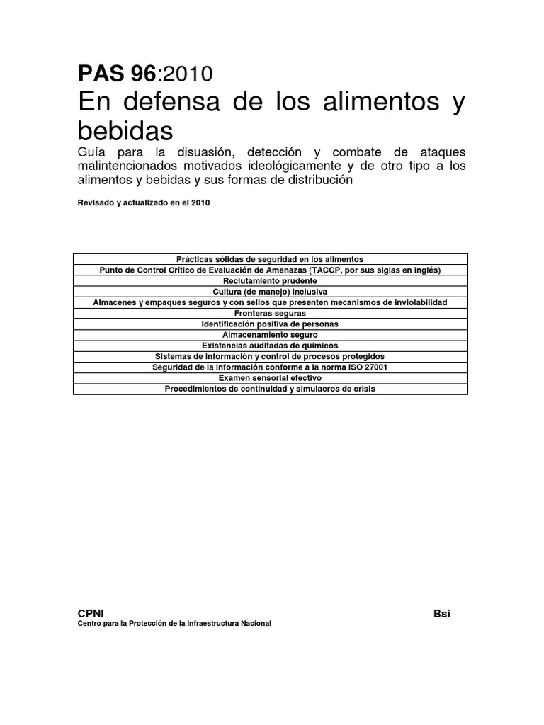 Pas 96-2010 | PDF | Alimentos | Análisis de Riesgo y Puntos Críticos de ...