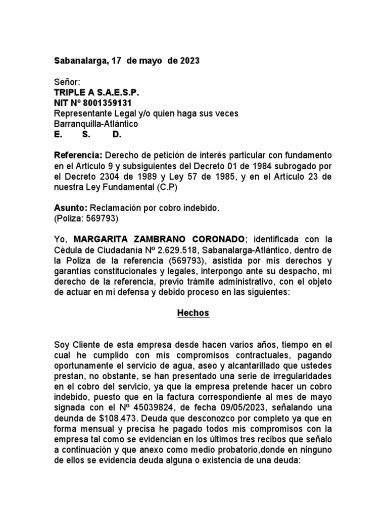 Derecho de Peticion TRIPLE A | PDF | Petición | Justicia