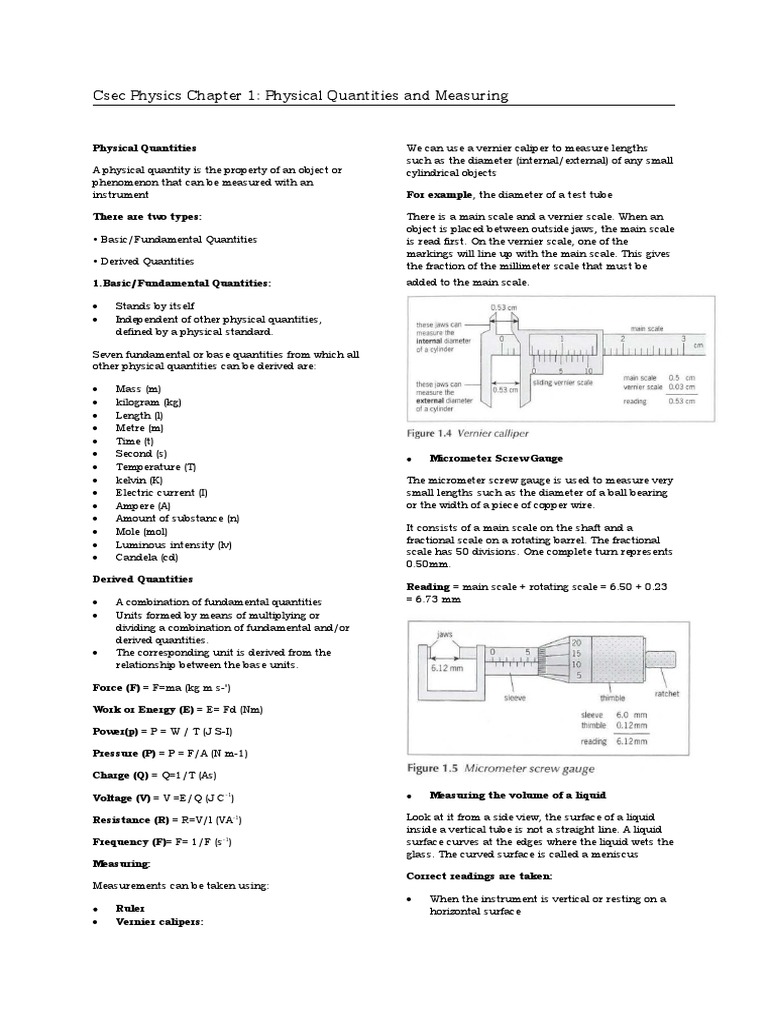 Csec Physics Chapter 1 | PDF | Area | Observational Error