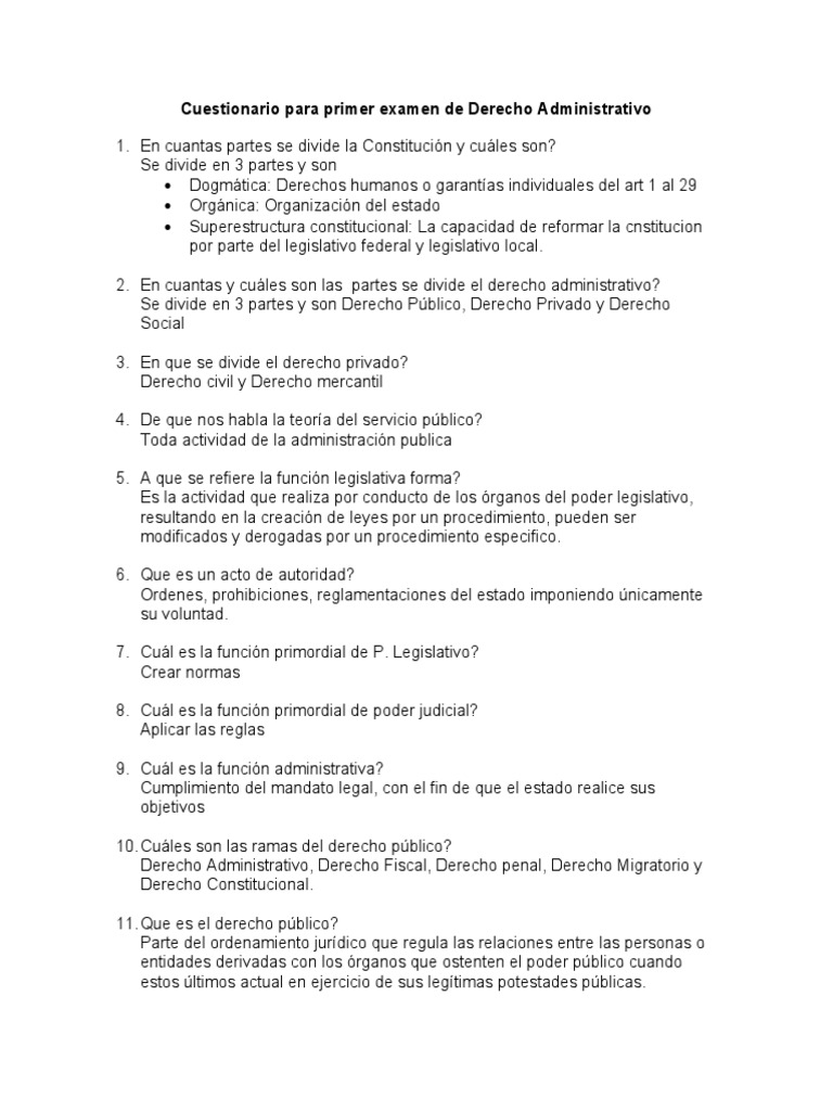 Cuestionario de Derecho Administrativo | PDF
