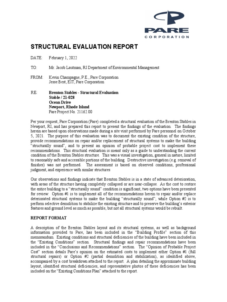 Brenton Stables - Structural Evaluation 2022 | PDF