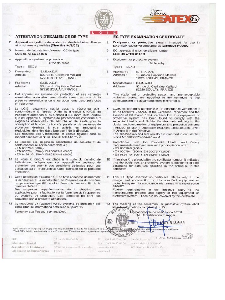 Lcie 05 Atex 6146 X | PDF