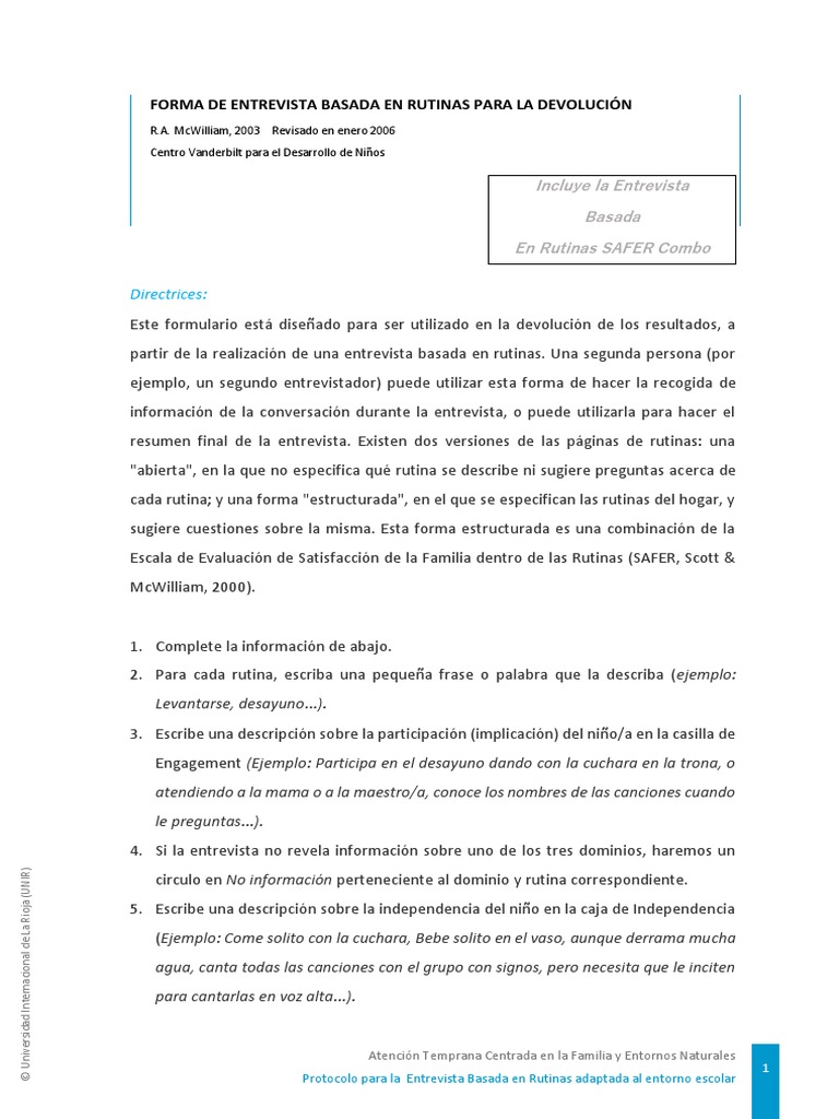 Forma de Entrevista Basada en Rutinas para La Devolución: Directrices | PDF