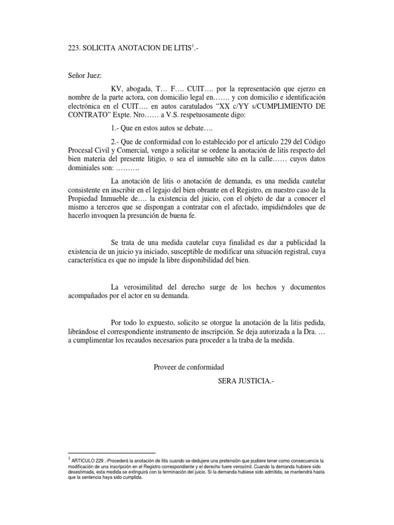 A - Solicita Anotación de Litis Art 229 | PDF