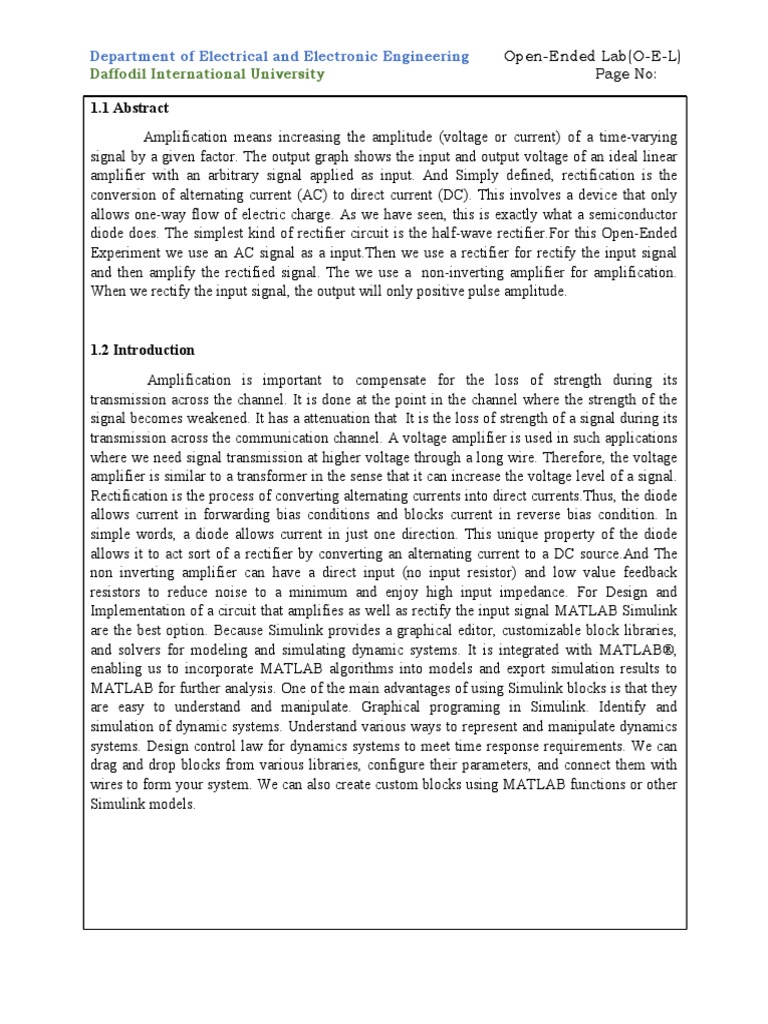 Open-Ended Lab (Design and Implementation of A Circuit That Amplifies ...