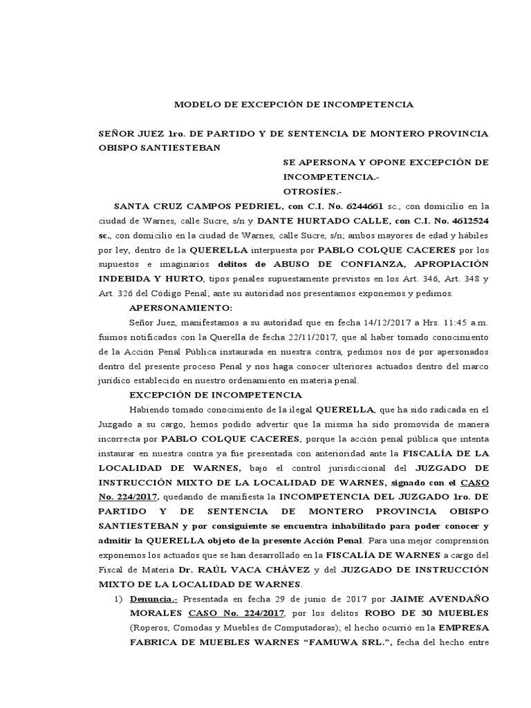 Excepción de Incompetencia | PDF