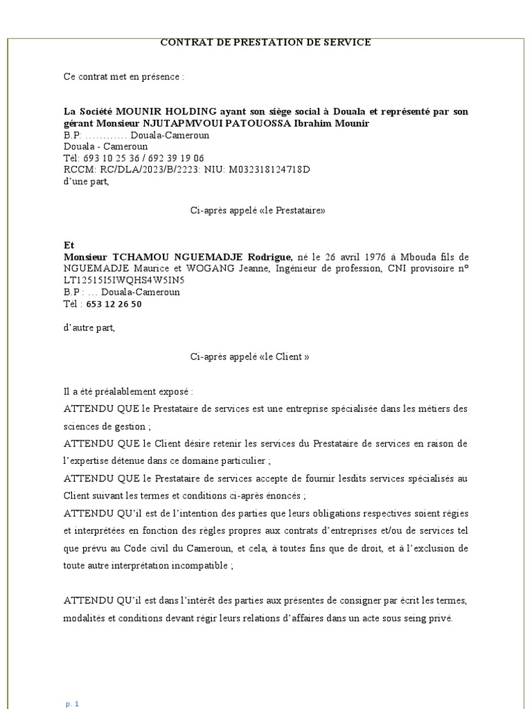 Draft Contrat Prestation de Service | PDF | Arbitrage | Médiation