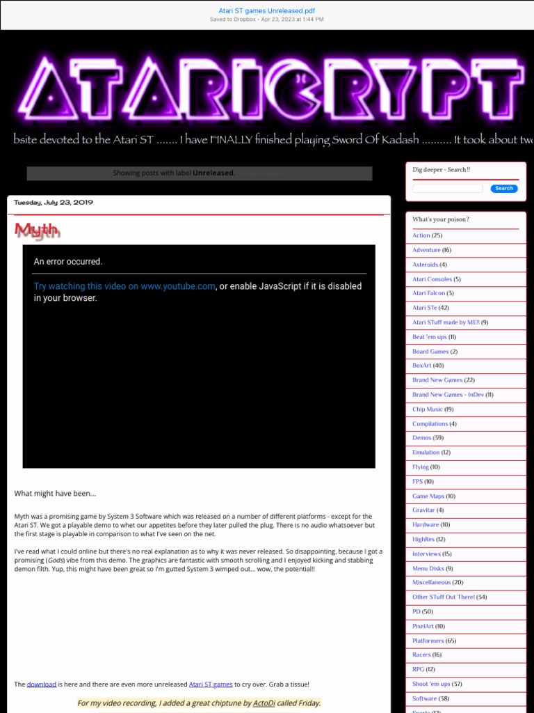 Atari ST Games Unreleased | PDF