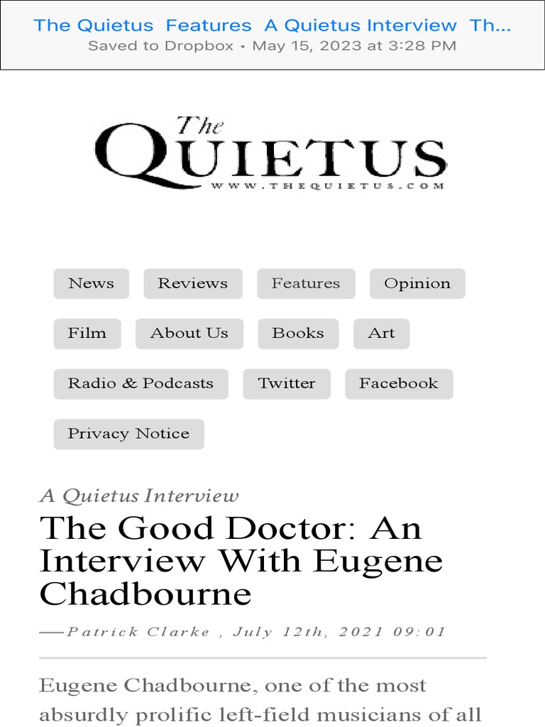 The Quietus Features A Quietus Interview The Good Doctor An Interview