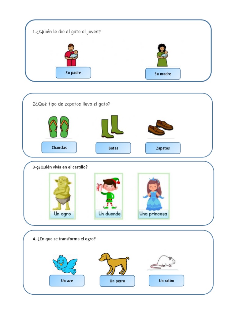Actividades de comprensión: El Gato con Botas | PDF