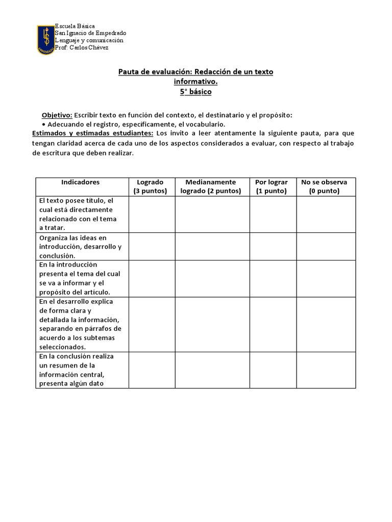 5° Rúbrica Texto Informativo | PDF