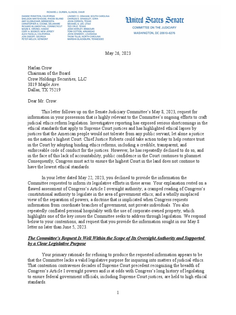 Letter to Mr. Crow- May 26, 2023 | PDF | Supreme Court Of The United ...