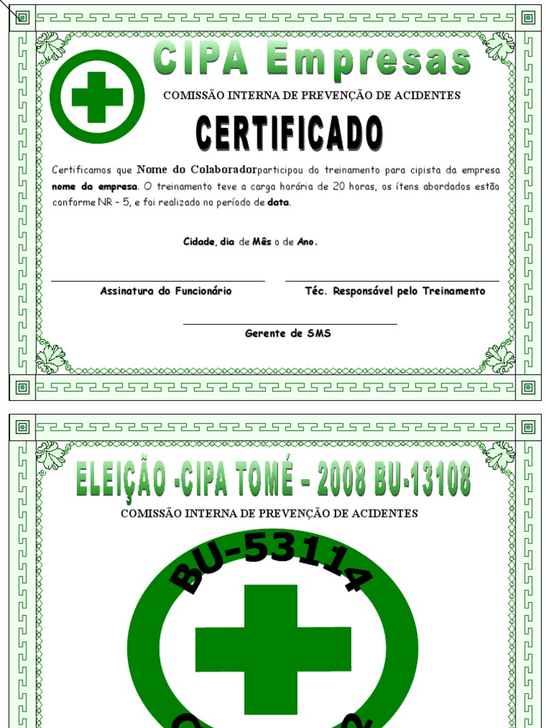 Modelo de Certificado - CIPA-1 | PDF | Negócios