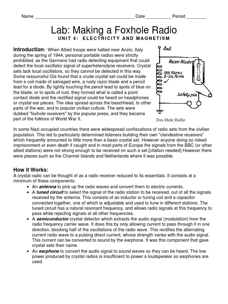 6 Lab Making A Foxhole Radio | PDF | Electronic Engineering ...