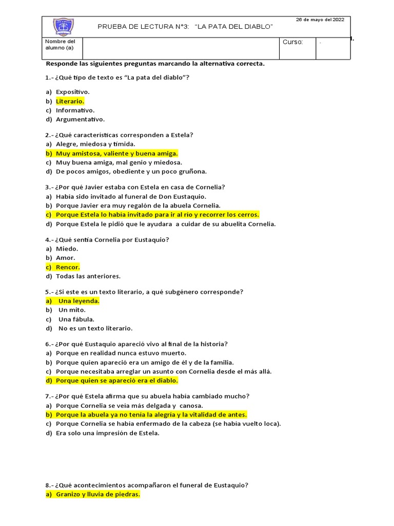 Prueba N°3 Texto La-Pata-Del-Diablo | PDF