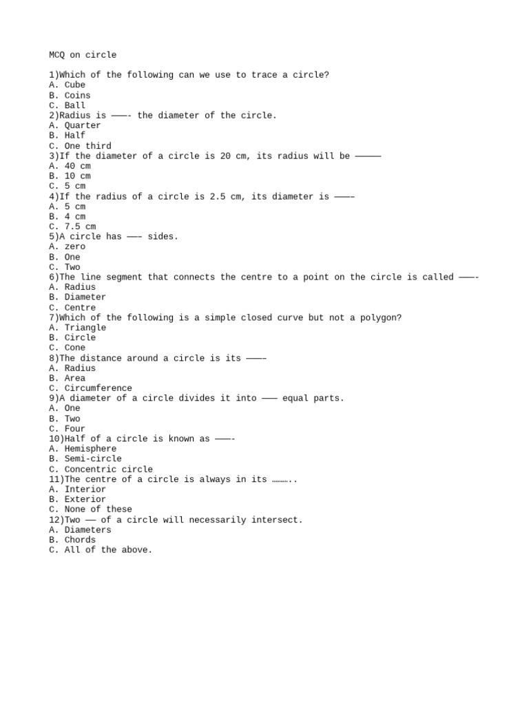 Circle - One Mark | PDF | Teaching Methods & Materials