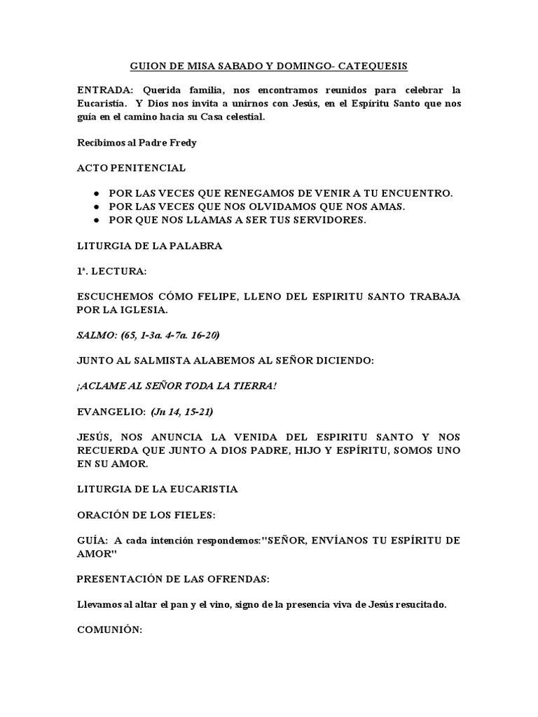 Guion de Misa Sabado y Domingo 14-05 | PDF | eucaristía | Misa (liturgia)