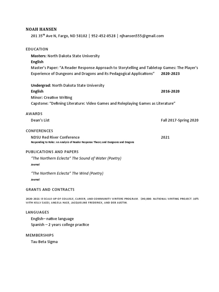 Noah Hansen CV | PDF