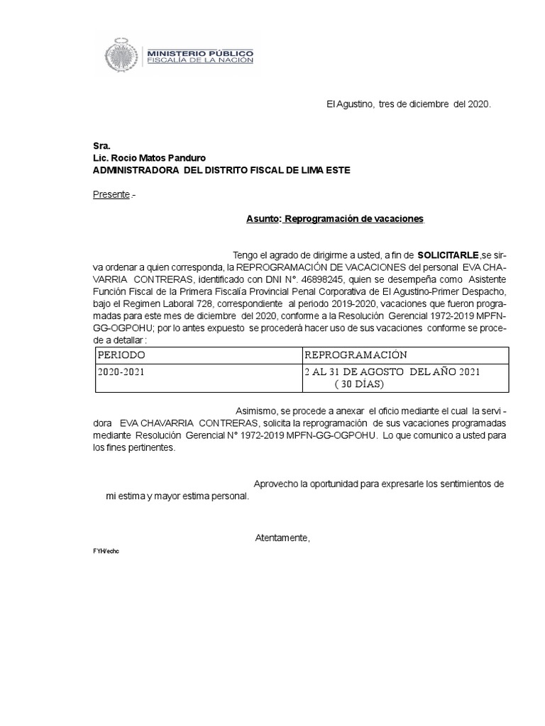 Modelo de Solicitud de Reprogramacion de Vacacioens | PDF | Gobierno