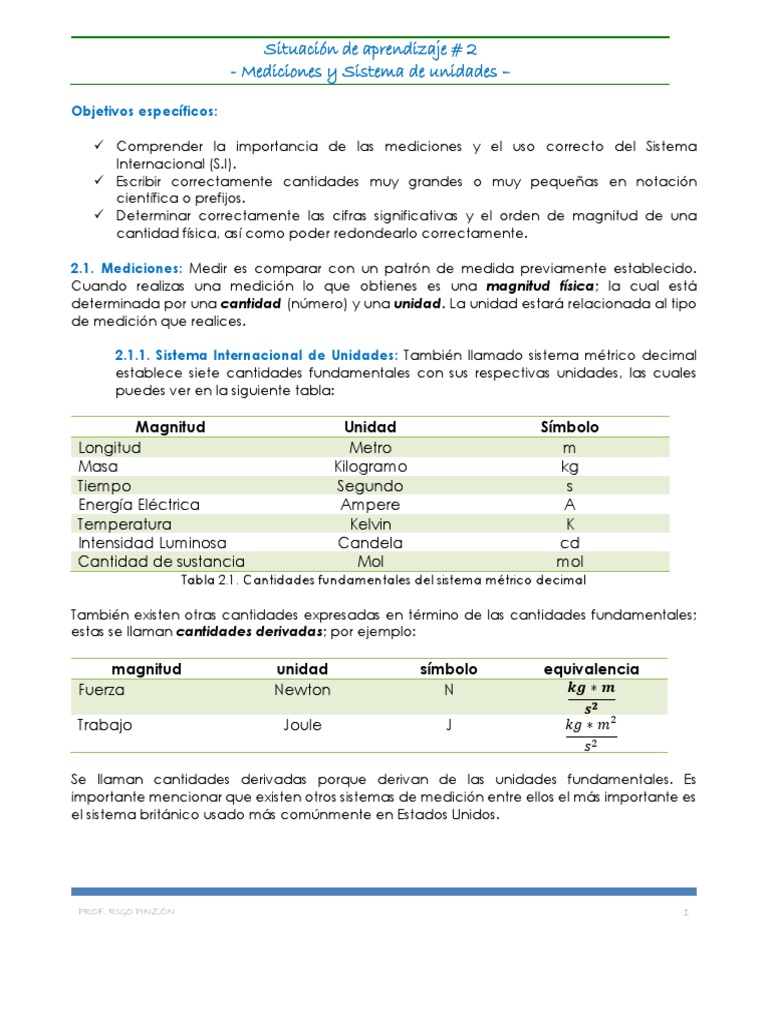 GuÍa # 2 - Mediciones y Sistema Internacional | PDF | Sistema Internacional de Unidades | Medición